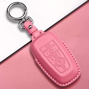 Tukellen for Ford Leather Key Fob Cover with Keychain Compatible with Ford Explorer Mustang Fusion Escape F150 F250 F350 F450 F550 Edge-Pink