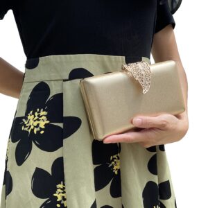 Cirilla Women PU Evening Bag Clutch Purse Crossbody Bag with leaf-style flip lock for Wedding Cocktail Party Banquet (Champagne)