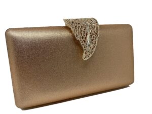 cirilla women pu evening bag clutch purse crossbody bag with leaf-style flip lock for wedding cocktail party banquet (champagne)