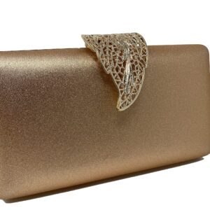 Cirilla Women PU Evening Bag Clutch Purse Crossbody Bag with leaf-style flip lock for Wedding Cocktail Party Banquet (Champagne)