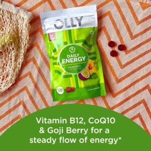 OLLY Daily Energy Gummy, Caffeine Free, Vitamin B12, CoQ10, Goji Berry, Adult Chewable Supplement, Tropical Flavor - 120 Count Pouch