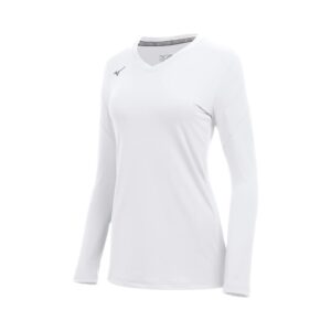 mizuno women's balboa 6 long sleeve volleyball jersey, white, medium