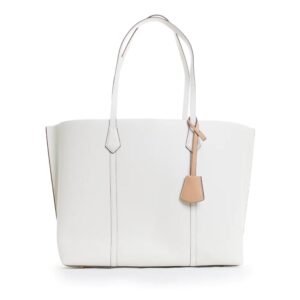 tory burch women's new ivory triple compartment perry leather tote handbag