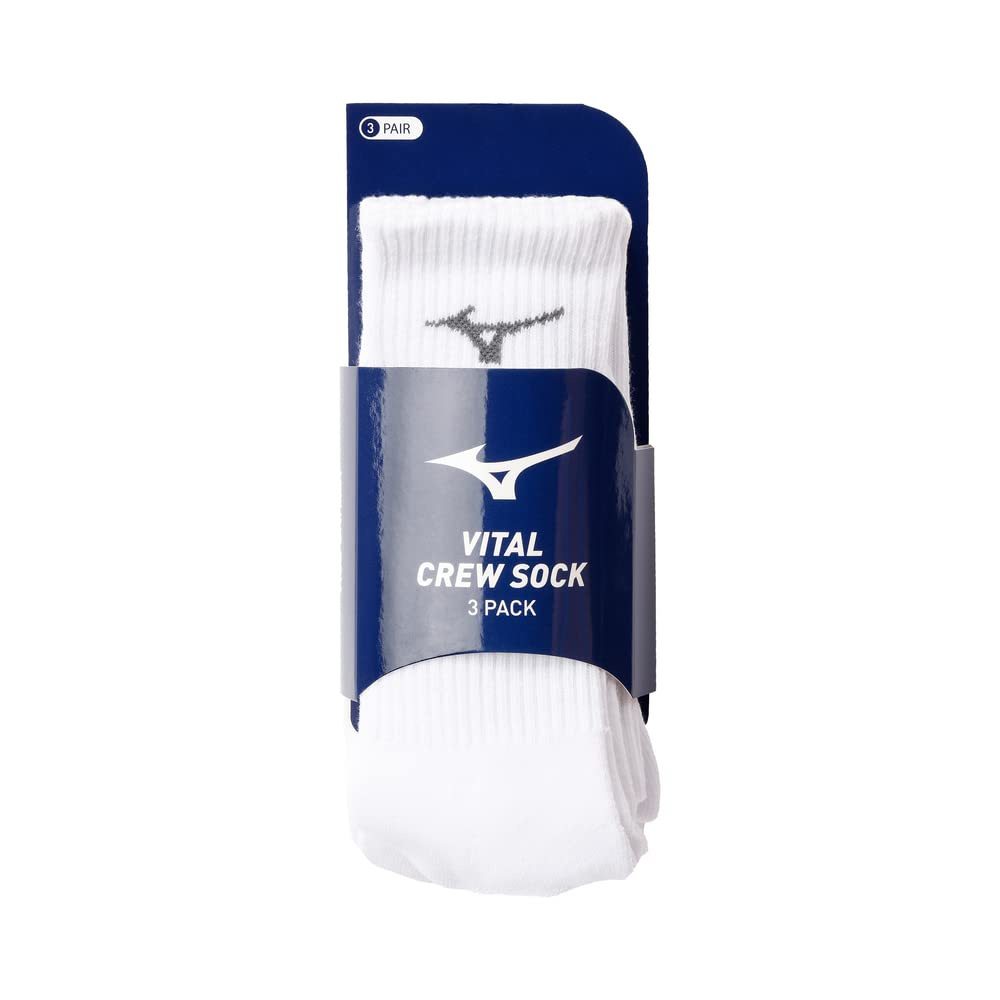 Mizuno Womens Vital Crew 3-pack Sock, White, Medium US