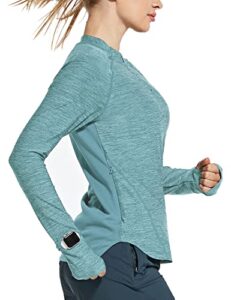 baleaf women's running shirts quick dry lightweight long sleeve pullover upf50+ moisture wicking hiking light blue size m