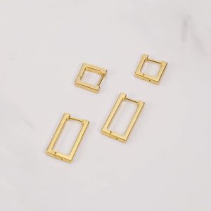 2 Pairs 14K Gold Plated Minimalist Hoop Earrings Small Dainty Geometric Square and Rectangle Huggies Hoops for Women Gift…