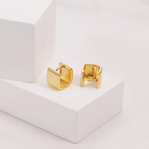 14K Gold Plated Hoop Earring Small Square Huggies Hoops For Women, Minimalist Cute Earrings for Women Gift…