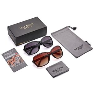 Madison Avenue 2 Pack Classic Vintage Sunglasses for Women, Fashion Sun Glasses with UV400 Protection