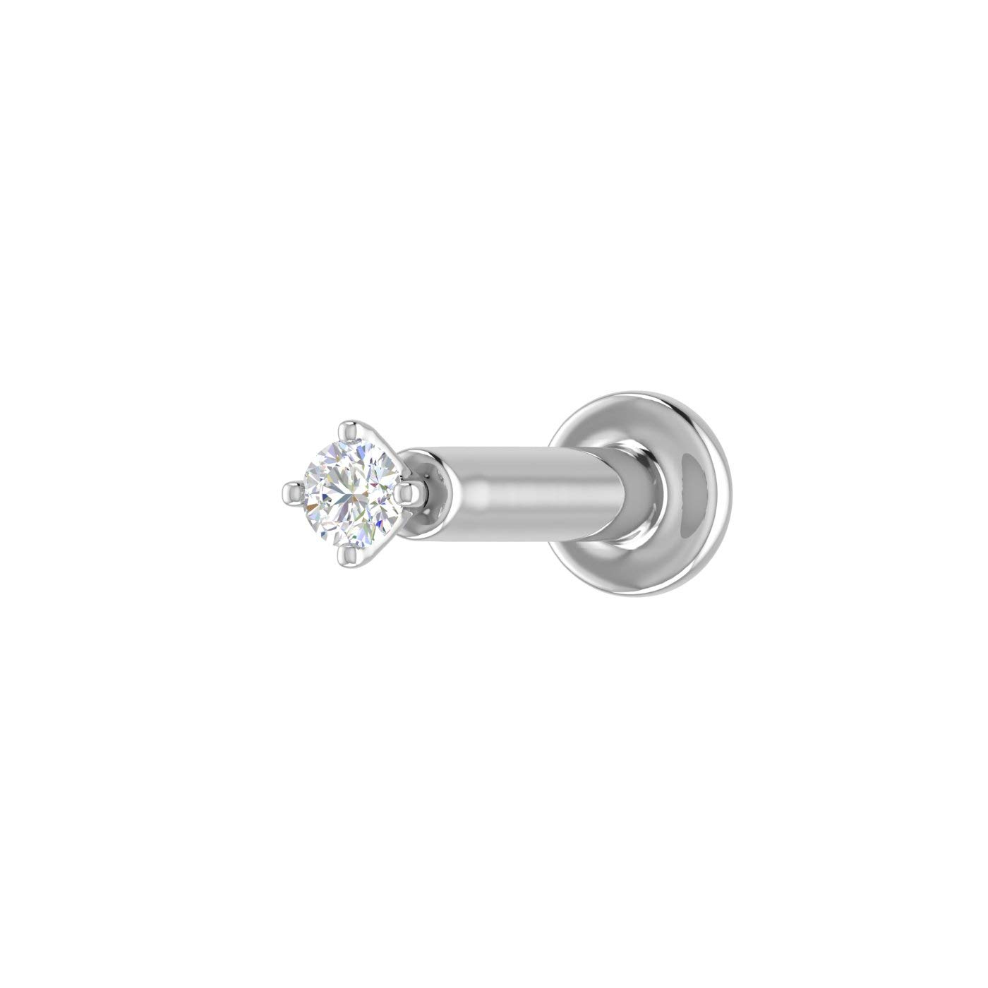 FINEROCK 0.03 Carat 4-Prong Solitaire Diamond Nose Pin Stud in 18K White Gold