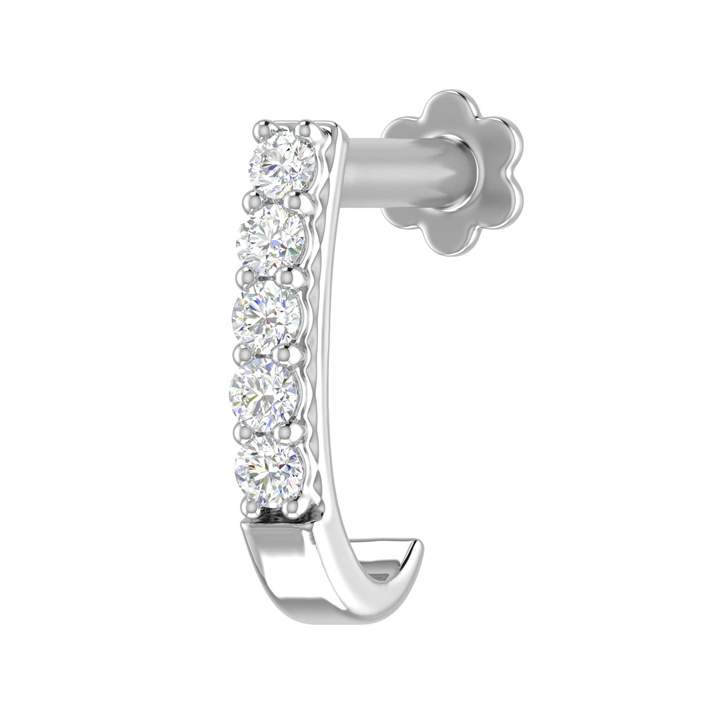 FINEROCK 0.06 Carat 5-Stones Diamond Nose Pin Open Hoop in 18K White Gold (SI1-SI2 Clarity)