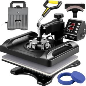 vevor pro heat press machine, 12 x 15 inches, fast heating, 5 in 1 combo 360 swing away digital sublimation t-shirt vinyl transfer printer with anti-scald surface, hat, mug, plate, etl listed, black