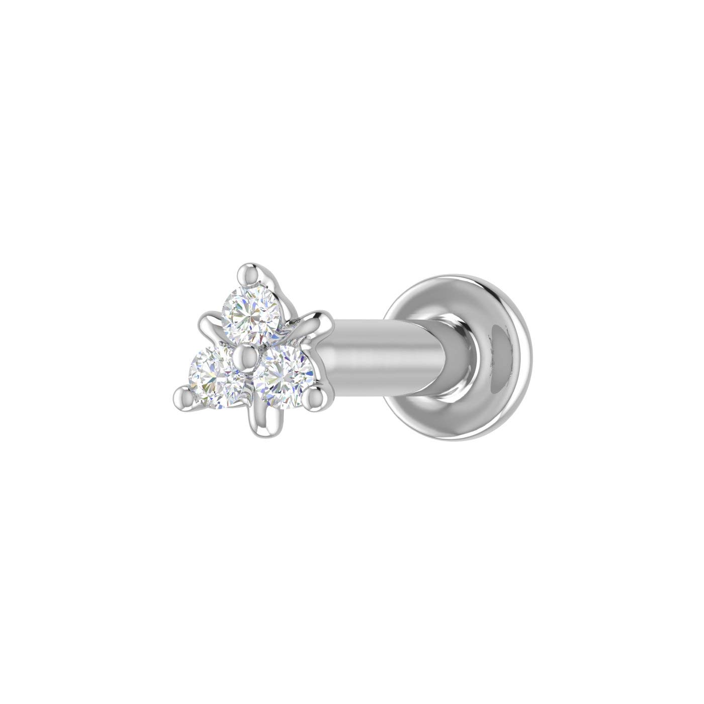 FINEROCK 0.03 Carat 3-Stone Diamond Nose Pin Stud in 18K White Gold