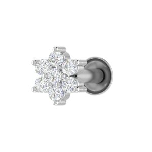 finerock 1/10 carat 7-stone cluster diamond nose pin stud in 18k white gold (si1-si2 clarity)