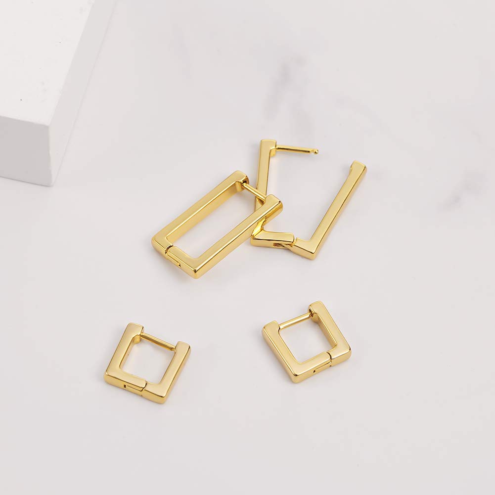 2 Pairs 14K Gold Plated Minimalist Hoop Earrings Small Dainty Geometric Square and Rectangle Huggies Hoops for Women Gift…