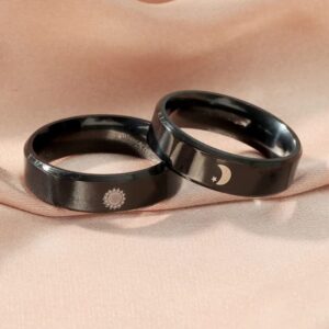 HUASAI Sun and Moon Rings for Couples Matching Promise Couples Rings for Girlfriend Boyfriend Moon Star Rings Set(Matching Rings Size 8)