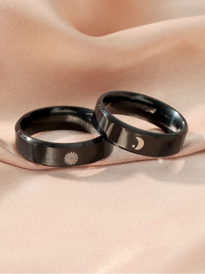 HUASAI Sun and Moon Rings for Couples Matching Promise Couples Rings for Girlfriend Boyfriend Moon Star Rings Set(Matching Rings Size 8)