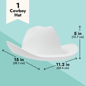 Zodaca White Cowboy Hat - Felt Cowboy Hats for Men, Women, Western Cowgirl Hat for Costume Birthday Bachelorette Party (Adult Size)