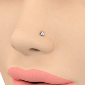 FINEROCK 0.03 Carat 3-Stone Diamond Nose Pin Stud in 18K White Gold