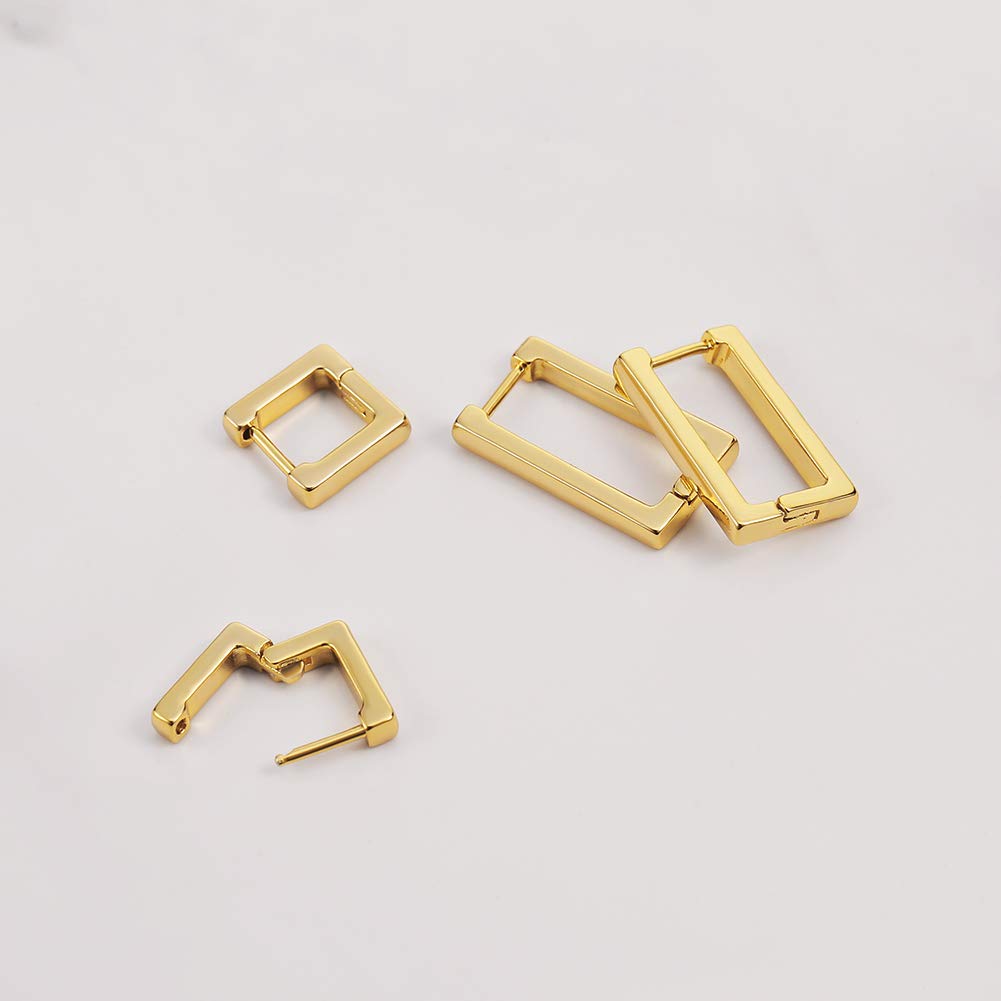 2 Pairs 14K Gold Plated Minimalist Hoop Earrings Small Dainty Geometric Square and Rectangle Huggies Hoops for Women Gift…