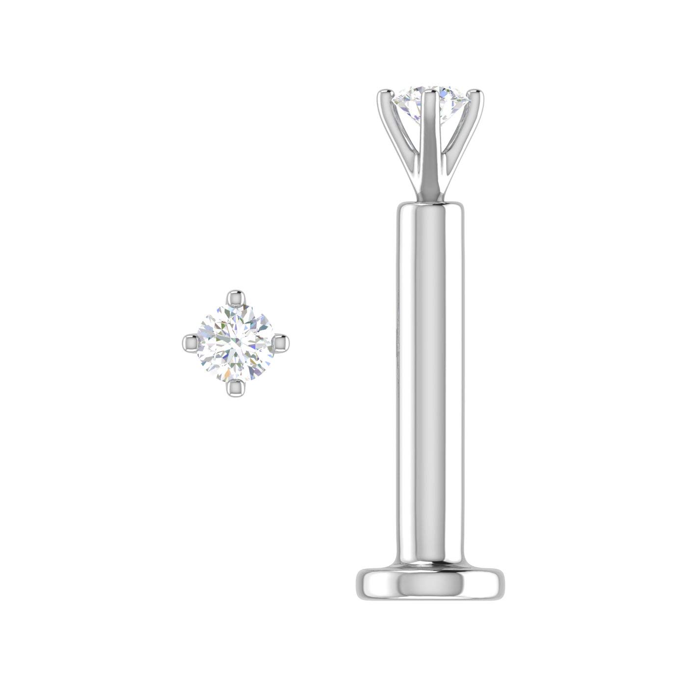 FINEROCK 0.03 Carat 4-Prong Solitaire Diamond Nose Pin Stud in 18K White Gold