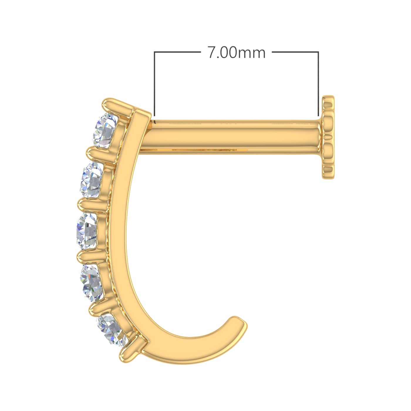 0.13 Carat 5-Stones Diamond Nose Pin Open Hoop in 18K Yellow Gold