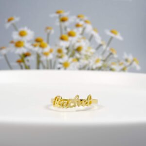 RESVIVI Sterling Silver Personalized Name Ring with Heart Custom Made with Any Name Promise Ring Jewelry Gift for Women (Gold)