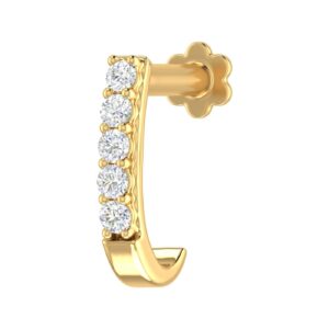 finerock 0.13 carat 5-stones diamond nose pin open hoop in 18k yellow gold (si1-si2 clarity)