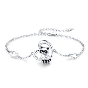 chenghong raccoon bracelet gifts 925 sterling silver heart charm bracelet raccoon bracelet animal jewelry gifts for women