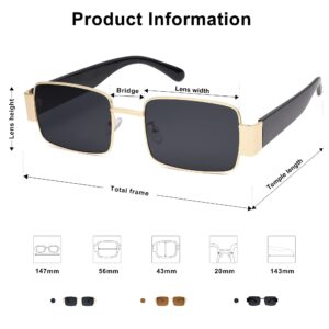 SOJOS Fashion Rectangle Sunglasses for Women Men Retro Vintage Narrow Sun Glasses SJ1162, Gold/Grey