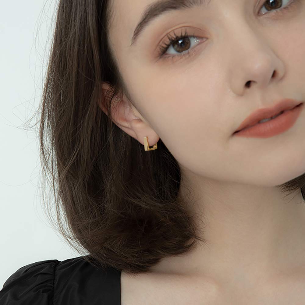 2 Pairs 14K Gold Plated Minimalist Hoop Earrings Small Dainty Geometric Square and Rectangle Huggies Hoops for Women Gift…