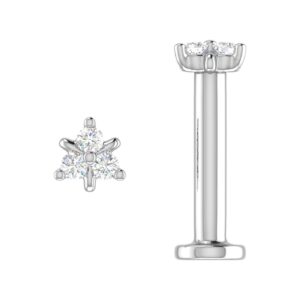 FINEROCK 0.03 Carat 3-Stone Diamond Nose Pin Stud in 18K White Gold