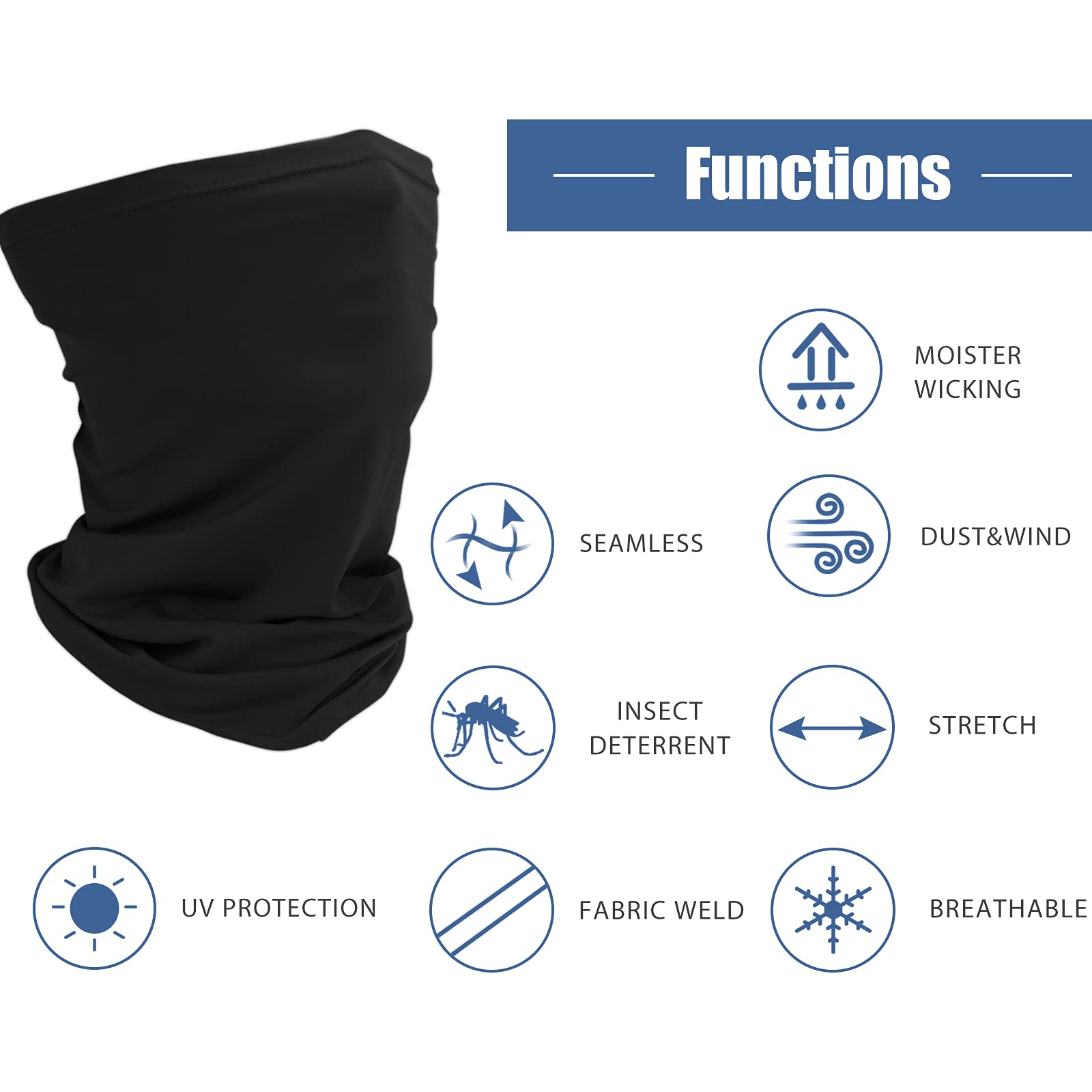 9 Pieces Sun UV Protection Face Mask Cooling Neck Gaiter Balaclava Bandana Scarf (9 Pack(Black))