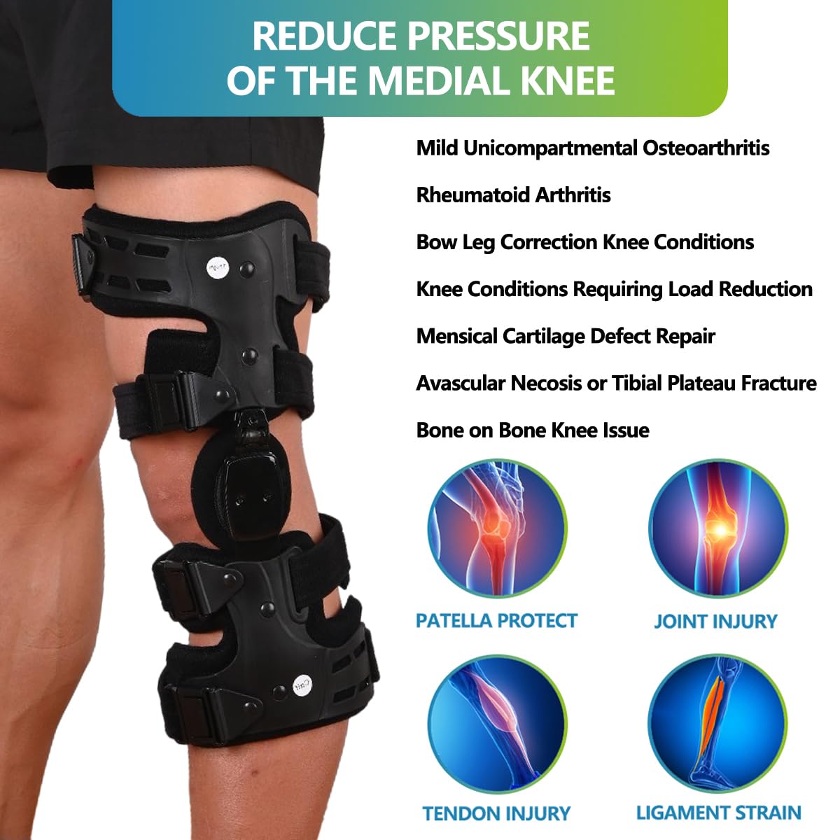 Komzer OA Unloader Knee Brace, Osteoarthritis of the bone on bone Knee Support, Rheumatoid Arthritis, Knee Joint Pain and Degeneration (Black, Right)