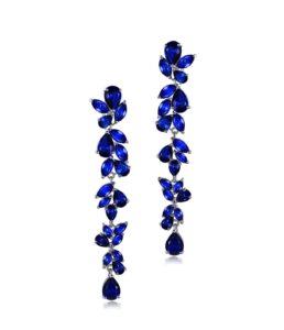 udylgoon cubic zirconia bride wedding earrings chandelier long dangle earrings for pageant prom (royal blue)