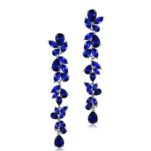 UDYLGOON Cubic Zirconia Bride Wedding Earrings Chandelier Long Dangle Earrings for Pageant Prom (Royal Blue)