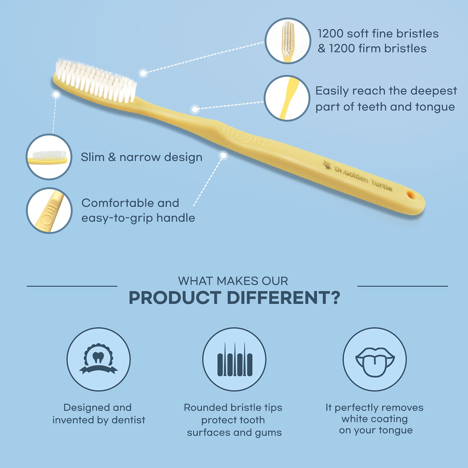 Dr.Golden Turtle Long Head Toothbrush 16-Pack Designed by Dentist | Easy Plaque Remover | Huge Toothbrush for Adults | Tooth Brushes Set | Toothbrush Medium Hard | Smokers Toothbrush for Clean Teeth