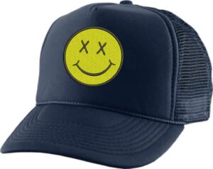 allntrends adult trucker hat smile face embroidered baseball cap adjustable snapback (navy)