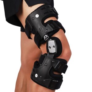 komzer oa unloader knee brace, osteoarthritis of the bone on bone knee support, rheumatoid arthritis, knee joint pain and degeneration (black, right)