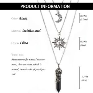 MJartoria Gothic Necklaces Chakra Sun and Moon Charm Pendant Layered Choker Necklace Set Gothic Jewelry for Women (Black, Vintage Flower)