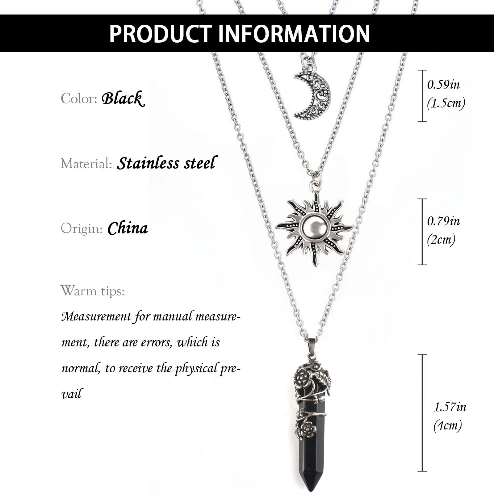 MJartoria Gothic Necklaces Chakra Sun and Moon Charm Pendant Layered Choker Necklace Set Gothic Jewelry for Women (Black, Vintage Flower)