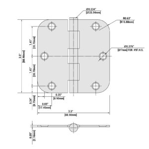 Haidms Noise-Free Interior Door Hinges Matt Black 3.5 Inch with 5/8" Radius Corner Black Steel Removable Pin, 24 Pack