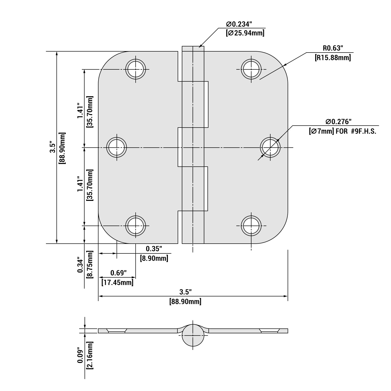 Haidms Noise-Free Interior Door Hinges Matt Black 3.5 Inch with 5/8" Radius Corner Black Steel Removable Pin, 24 Pack