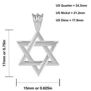 US Jewels Ladies 925 Sterling Silver 17mm Star of David Jewish Pendant 1.5mm Box Chain Necklace, 18in