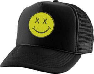 allntrends adult trucker hat smile face embroidered baseball cap adjustable snapback (black)