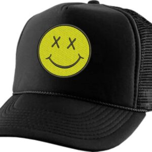 ALLNTRENDS Adult Trucker Hat Smile Face Embroidered Baseball Cap Adjustable Snapback (Black)