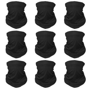 9 pieces sun uv protection face mask cooling neck gaiter balaclava bandana scarf (9 pack(black))