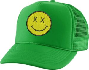 allntrends adult trucker hat smile face embroidered baseball cap adjustable snapback (kelly green)