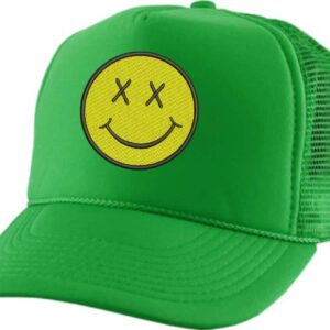 ALLNTRENDS Adult Trucker Hat Smile Face Embroidered Baseball Cap Adjustable Snapback (Kelly Green)