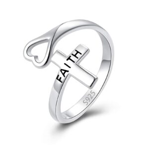 hioed cross purity ring for women - sterling silver faith rings adjustable thumb ring christian jewelry confirmation gifts for women