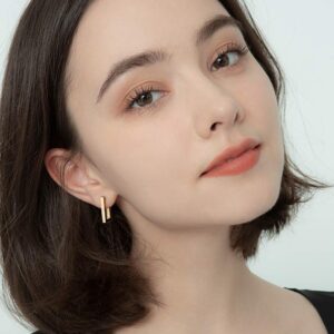 2 Pairs 14K Gold Plated Minimalist Hoop Earrings Small Dainty Geometric Square and Rectangle Huggies Hoops for Women Gift…